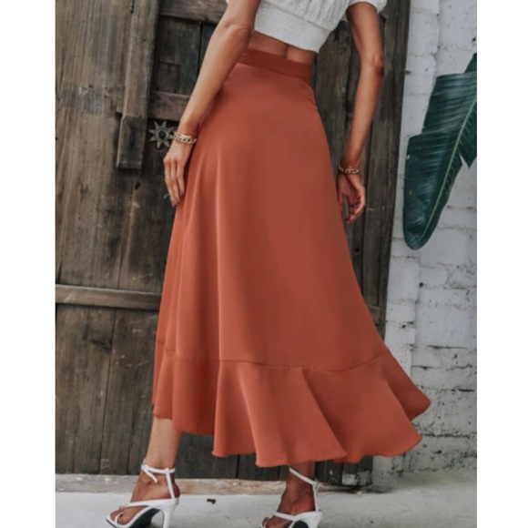 Skirts | Boho Rust Brown Hem Knot Side Wrap Maxi Skirt | Poshmark